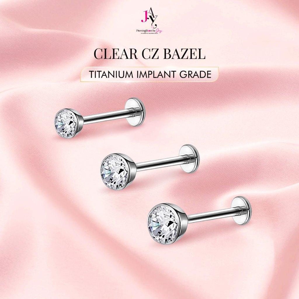 Piercingroom by Jay จิว/ต่างหูแป้นแบน สำหรับผิวแพ้ง่าย Clear CZ Bazel ...