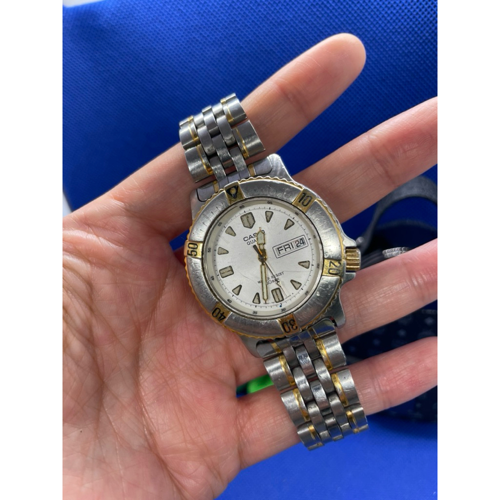 Casio Quartz Diver Vintage ขอบหมุนได้ 35/40mm Day-Date สายเดิม | Shopee ...