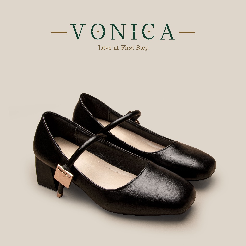 VONICA รองเท้าแมรี่เจนส้นสูงนักเรียนสไตล์เกาหลี 2 นิ้ว สีดำ สีน้ำตาล ...
