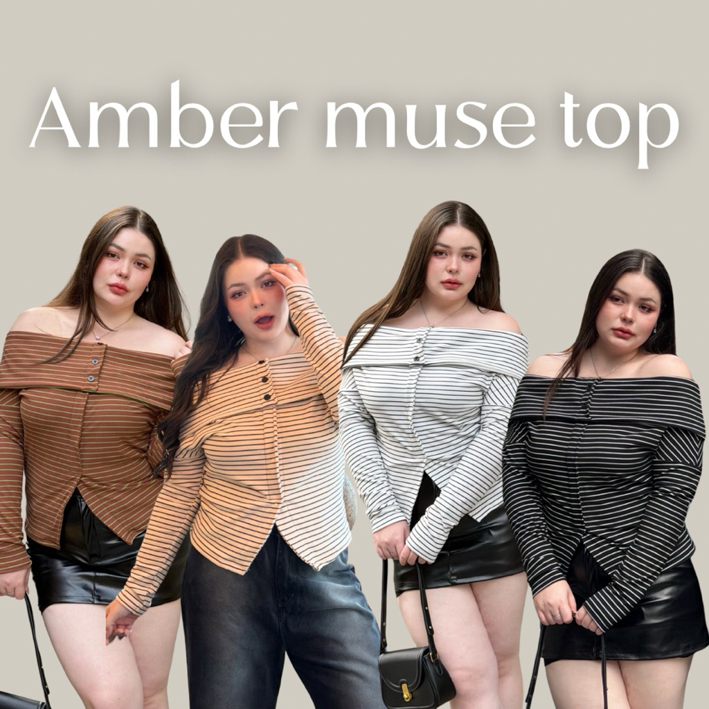 เสื้อปาดไหล่สาวอวบ ทรงสวยติดแกรมสุดๆ อก50“+ | Amber muse | Shopee Thailand