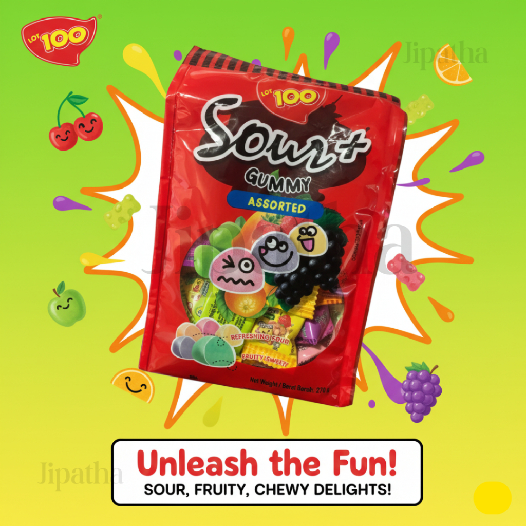 Lot 100 Sour+ Assorted Flavoured Gummy Candy รวมหลายรส น้ำหนัก 270 กรัม ...