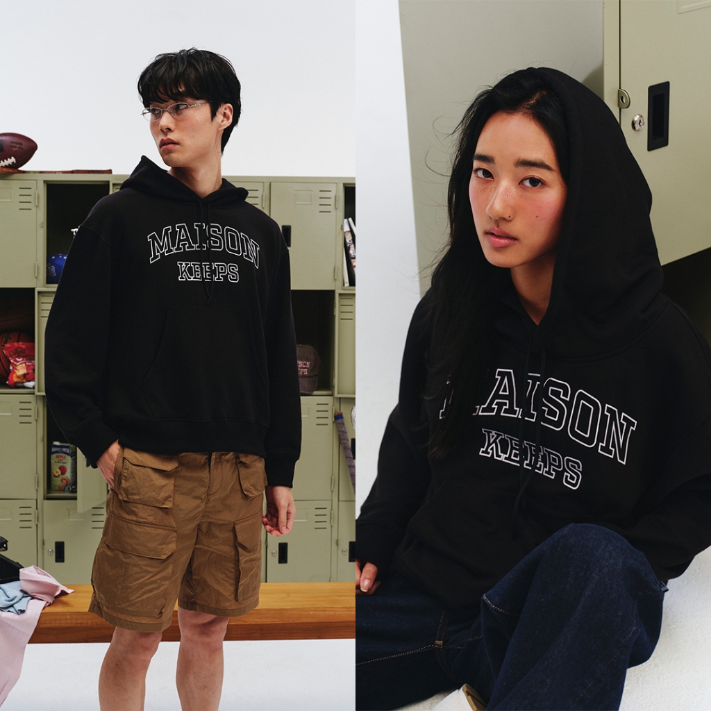 maison KEEPS | College Logo Hoodie | เสื้อสเวตเตอร์แขนยาว ฮู้ดดี้ ปักโลโก้ | Shopee Thailand