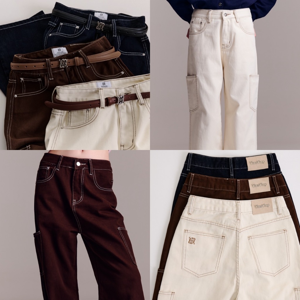 [Trendyลด25%] chuuchop(XS-4XL) Latte Cargo Jeans กางเกงยีนส์ขายาว คาร์ ...