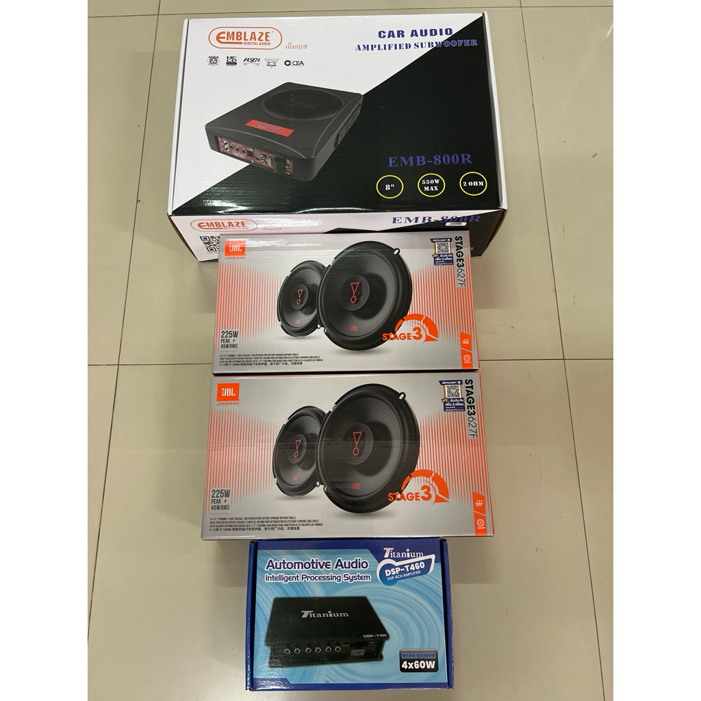 ชุดละ 8995บาท DSP 60x4Ch 1ตัว 8“ Subbox EMBLAZE 1ตัว 6.5” แกนร่วม JBL ...