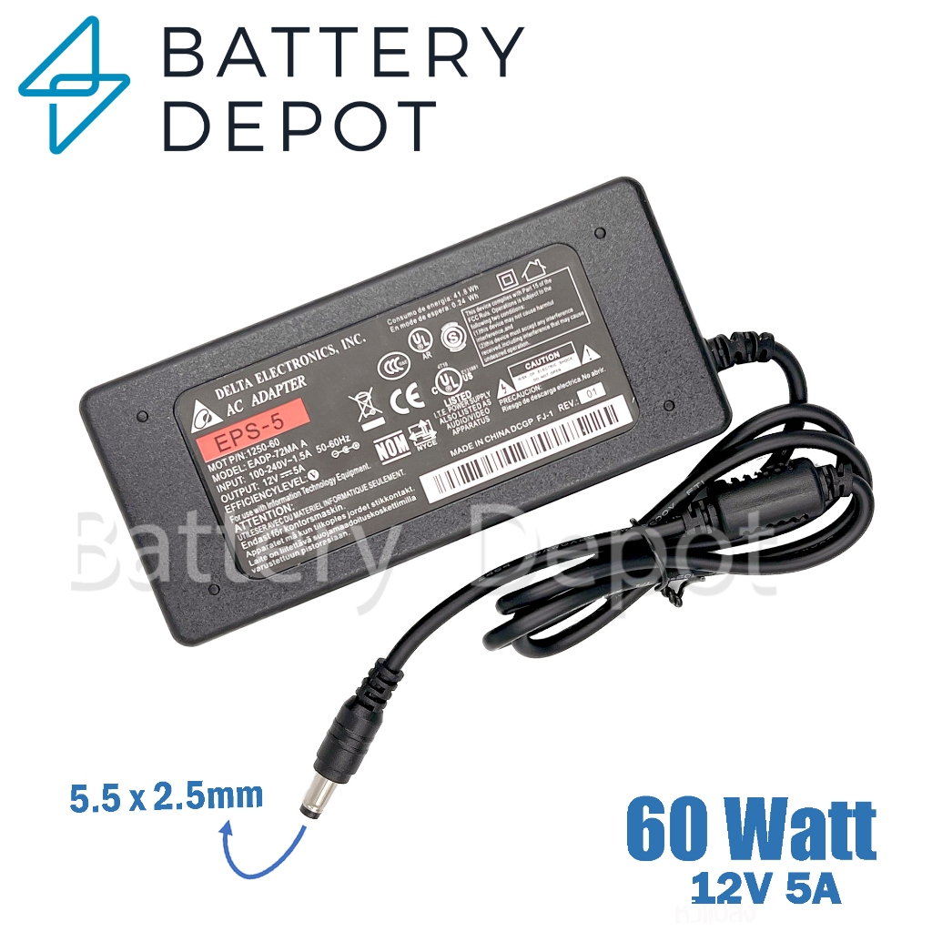 Delta Adapter ของแท้ 12V/5A 60W หัวขนาด 5.5*2.5mm สายชาร์จ อะแดปเตอร์ ...