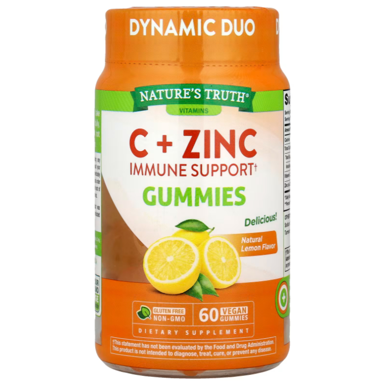 Nature's Truth, C + Zinc, Immune Support Gummies, Natural Lemon, 60 ...