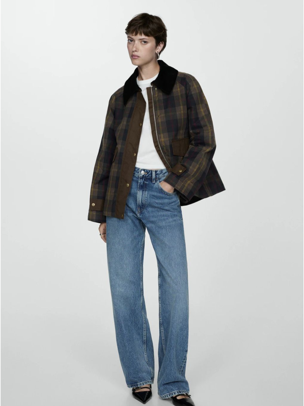 Mango Checked Parka Jacket เสื้อแจ็คเก็ต ผ้าเคลือบกันน้ำ ลายสก๊อต ...