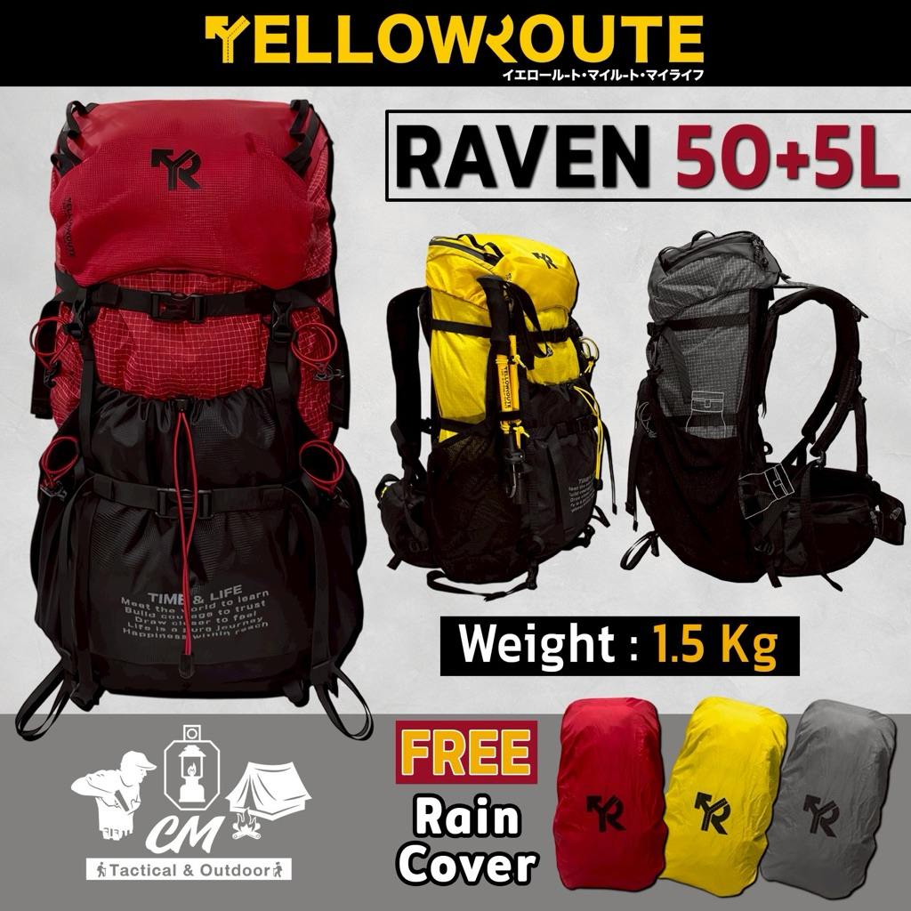 YELLOW ROUTE RAVEN 50 BACKPACK เป้เดินป่า ขนาด 50L **มีรับประกัน 2 ปี ...