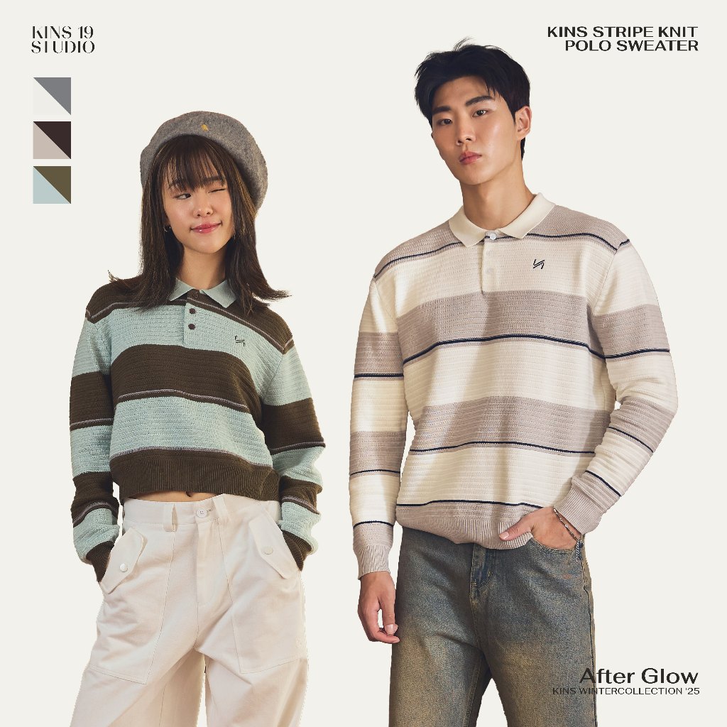 KINS 19 STUDIO | KINS Stripe Knit Polo Sweater เสื้อสเวตเตอร์คินส์ ...