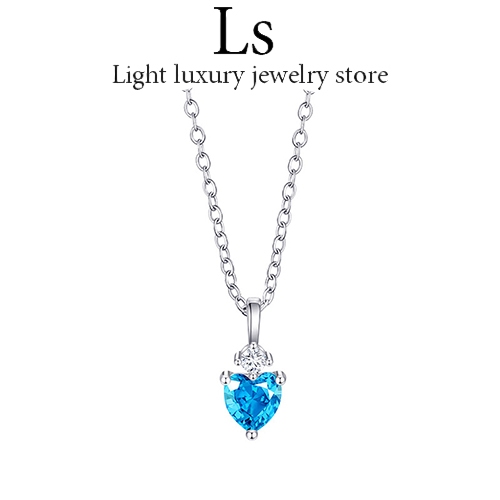 LS jewelry สร้อยคอเงินบลูเลิฟ น้ำตาสีฟ้า เรียบง่าย รูปหัวใจ ของขวัญให้ ...