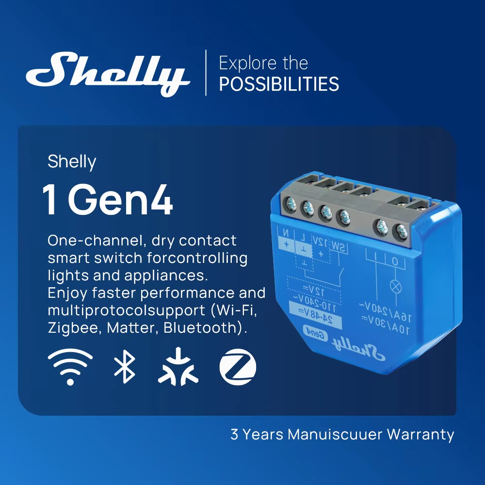 Shelly 1 Gen4 สวิตช์ไฟ 12v สวิตช์ไฟ สวิตช์ไฟ wifi 1 ช่อง 16A ควบคุม ...