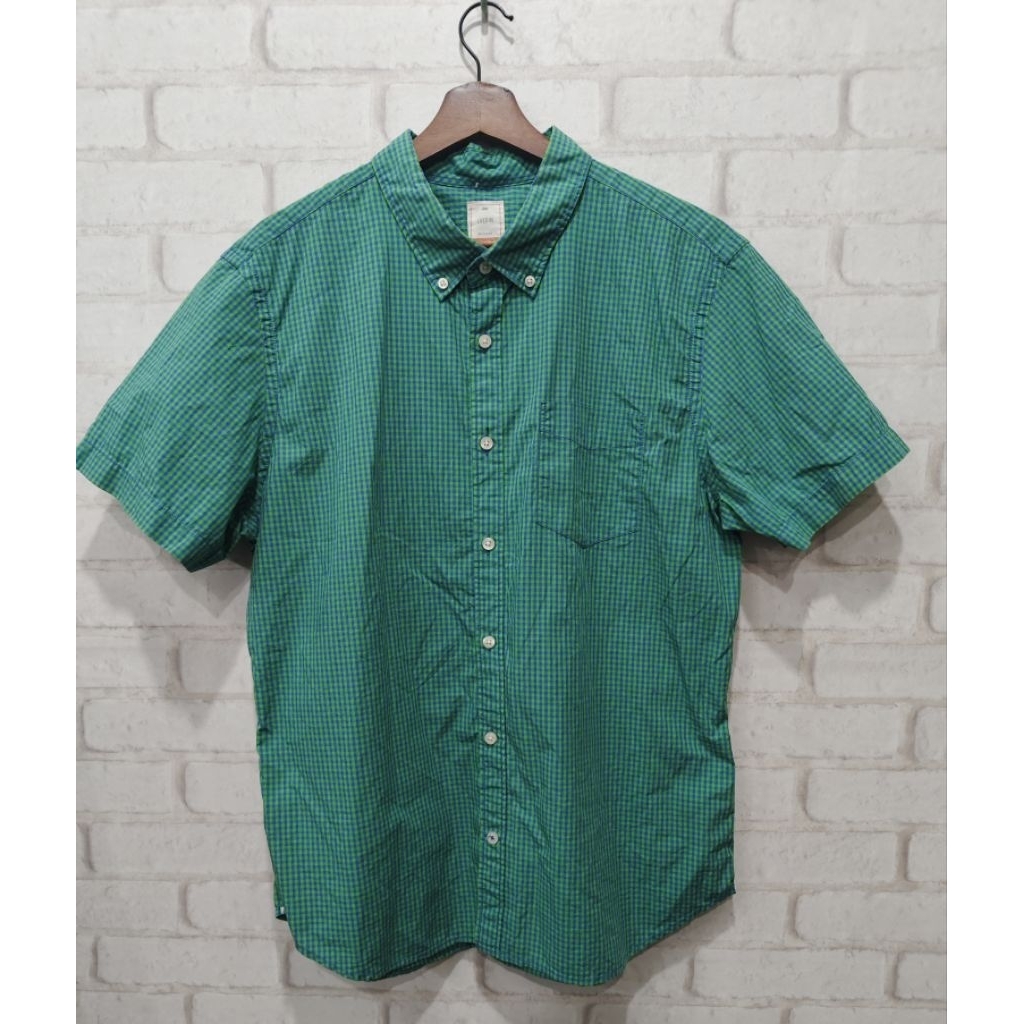 GAP LIVED-IN เสื้อเชิ้ตแขนสั้น ลายตาราง เขียว-น้ำเงิน อก 46" ยาว 29 ...