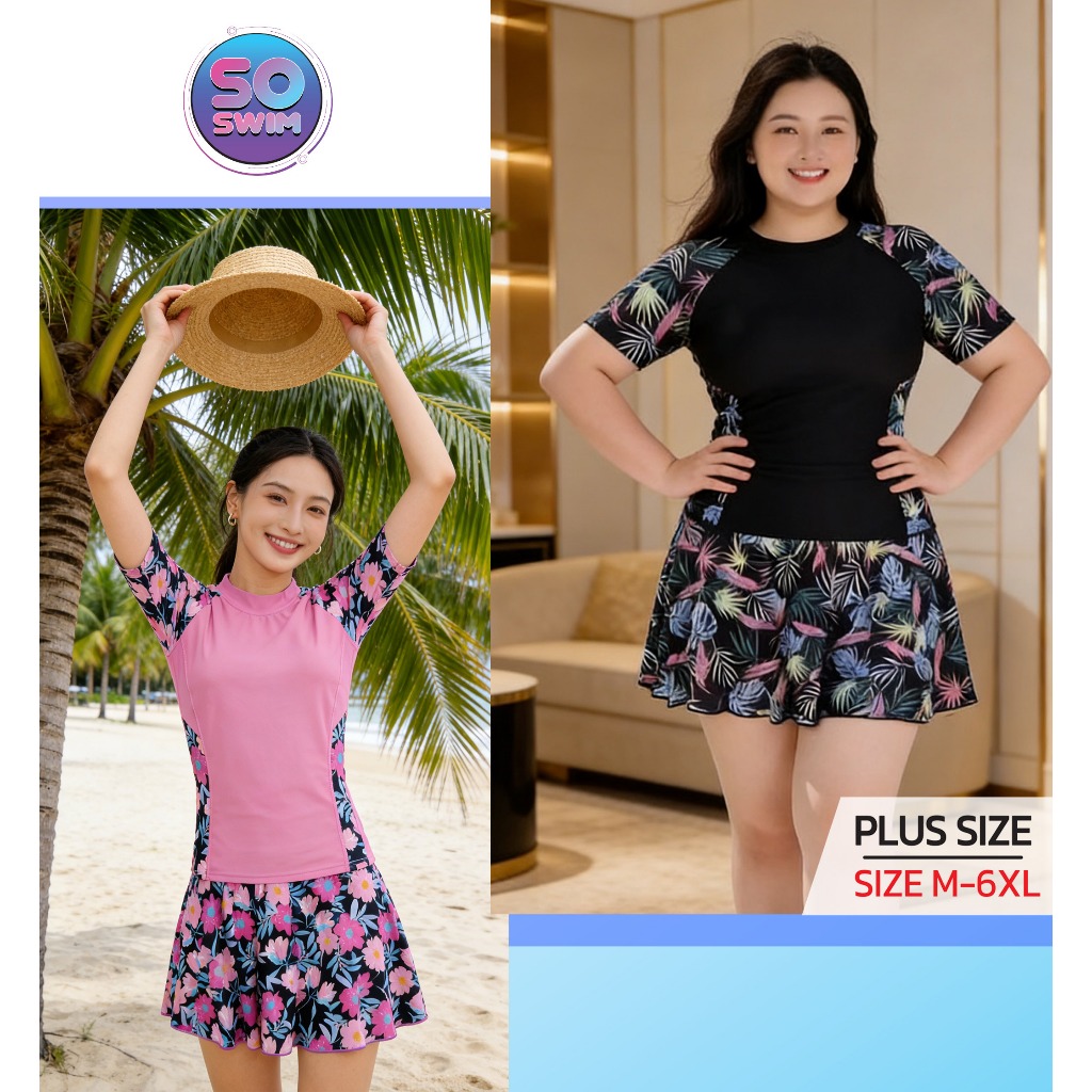 soswim สุดคุ้ม ชุดว่ายน้ำ+หมวกว่ายน้ำ+แว่นตาว่ายน้ำ ป้องกันUVป้องกันแดด ...