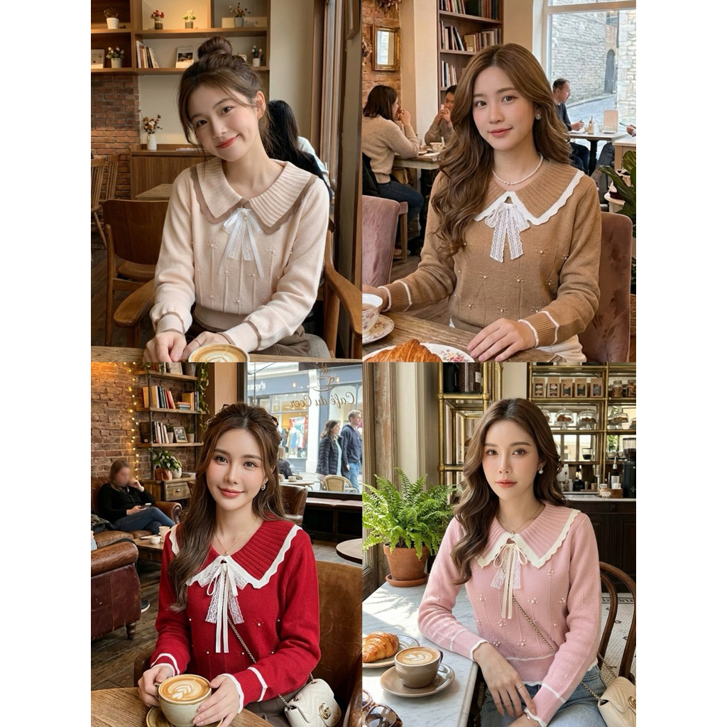 เสื้อไหมพรม cadigan ปักมุก แต่งโบว์ คอบัวตัดขอบสวยมากค่า ผ้านิ่มใส่สบาย ...
