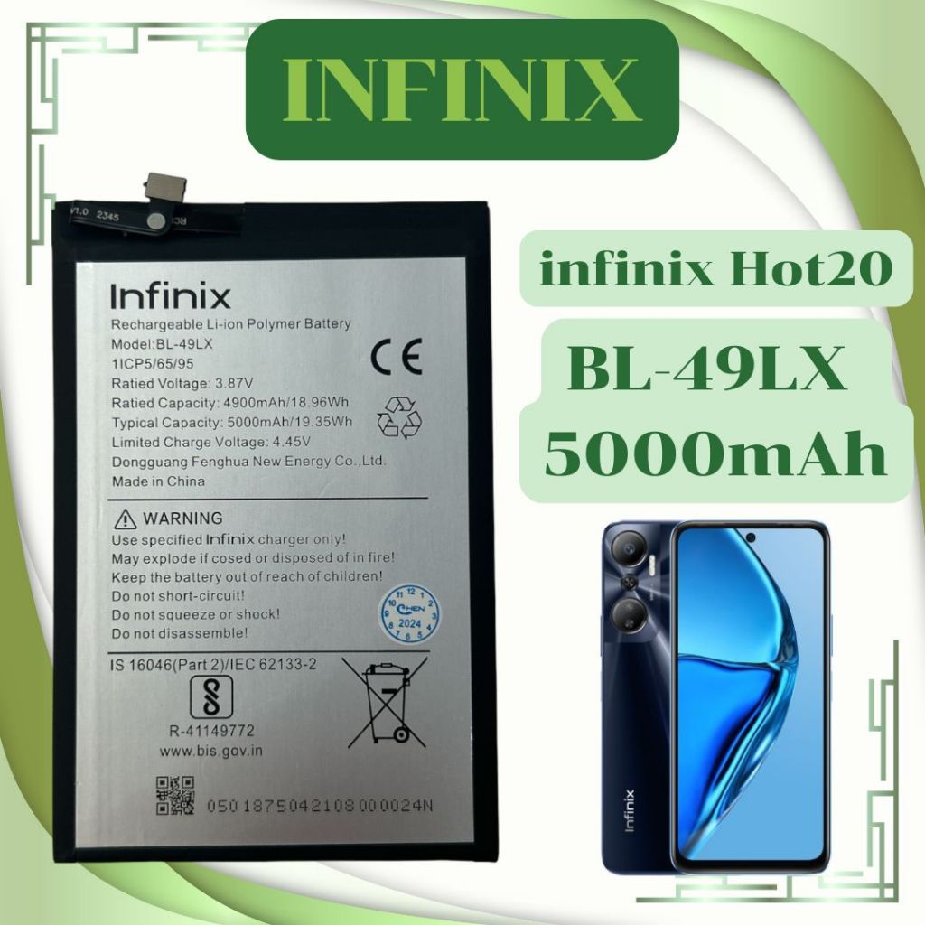 แบตเตอรี่ Infinix Hot 20 / 20i / 20S / Hot12 / Hot12i / BL-49LX 5000mAh ...