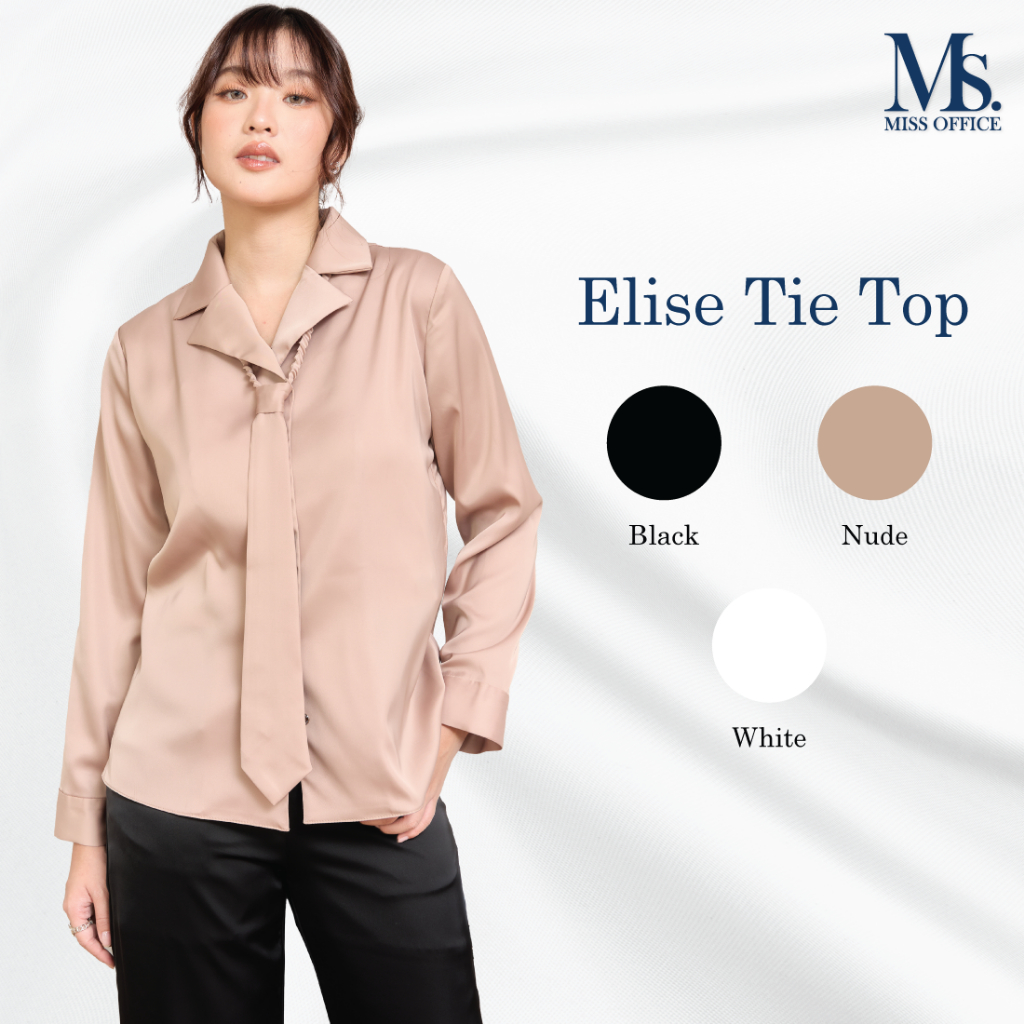 Miss office เสื้อปกเทเลอร์แต่งไทน์ (Elise tie Top) (MT-358) | Shopee Thailand