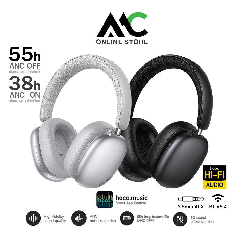 HOCO W63 หูฟังบลูทูธไร้สาย ANC Bluetooth 5.4 | เสียง HIFI สเตอริโอ แบต ...