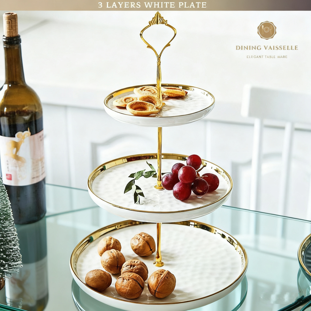 จานเซรามิค ชั้นวางขนม ผลไม้ 2 ชั้น / 3 ชั้น (MH_122)ตกแต่งวางขนม ผลไม้ ...