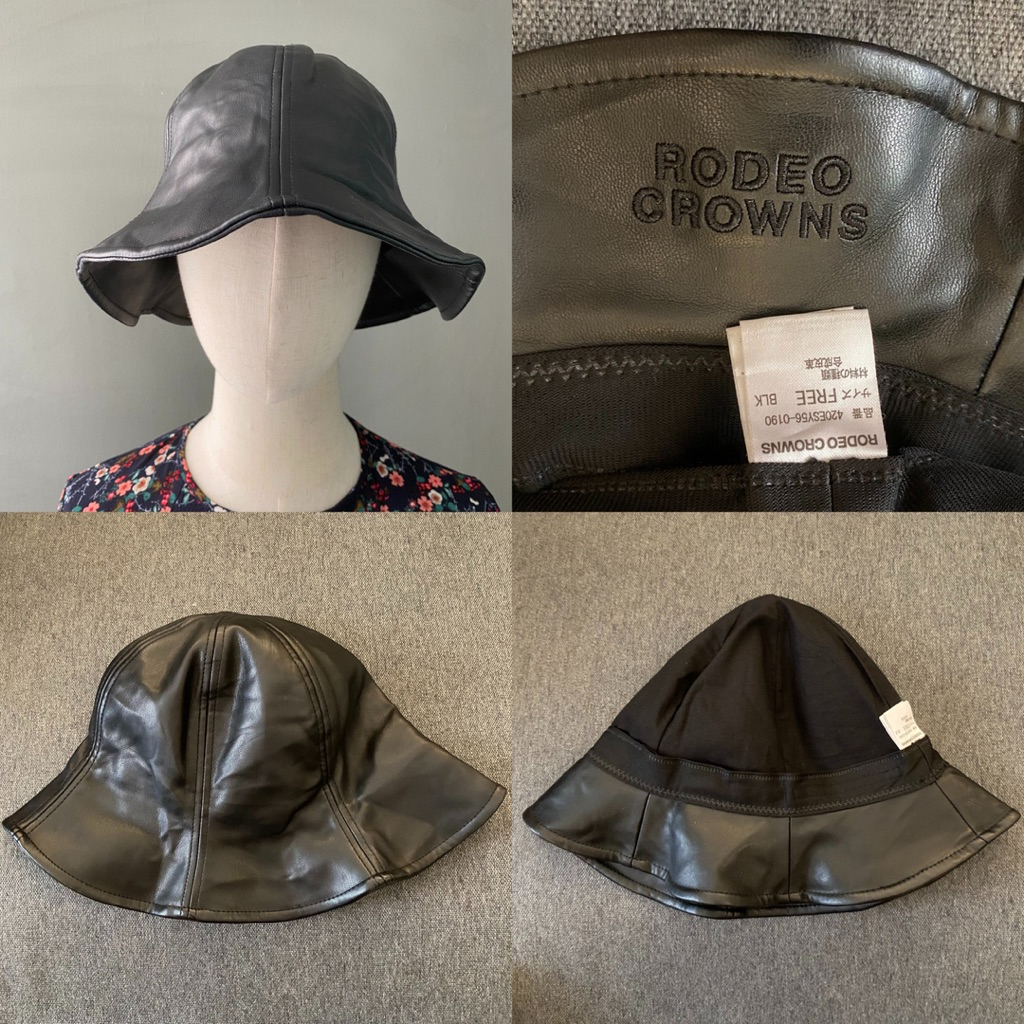 USED Rodeo Crowns black faux leather bucket hat | Shopee Thailand