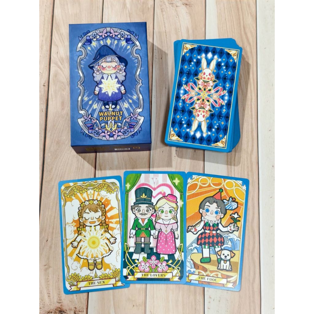 Walnut Puppet Tarot ไพ่ยิปซีแท้ขอบสีฟ้าโฮโลแกรมลายตุ๊กตาน่ารัก ไพ่ทาโร่ ...