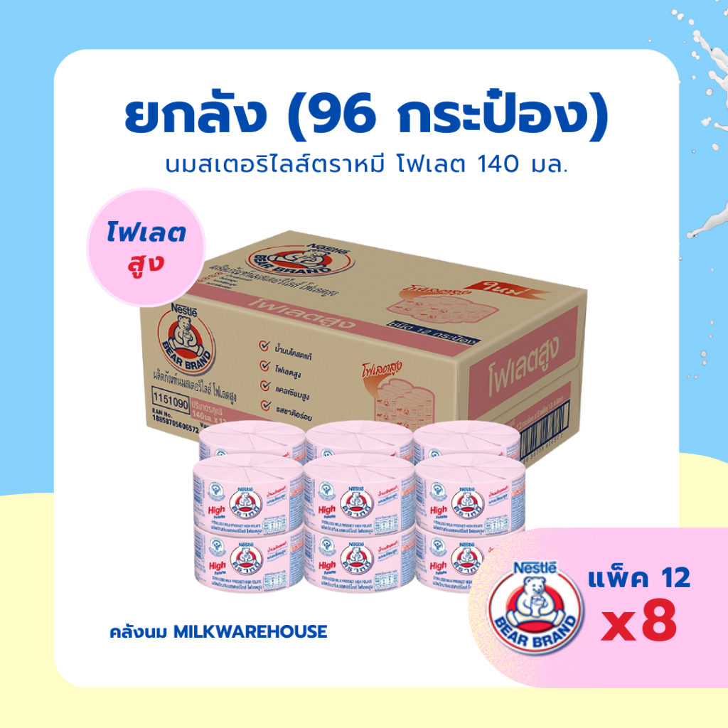 นมสเตอริไลส์ตราหมี โฟเลตสูง (ยกลัง) / Bear Brand Sterilized Milk High ...