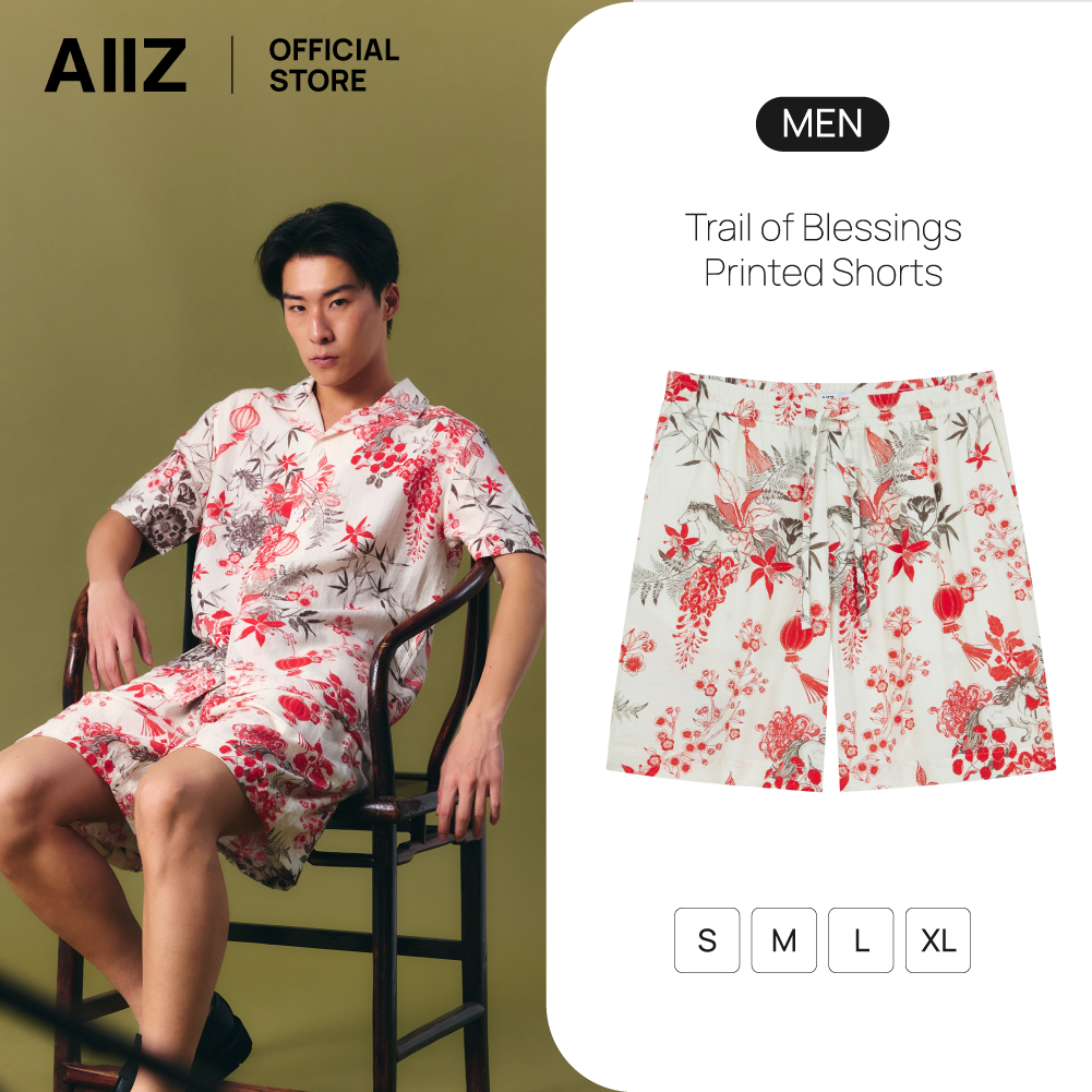 AIIZ (เอ ทู แซด) - AIIZ กางเกงผู้ชายขาสั้น เอวยางยืด พิมพ์ลาย AIIZ Men ...
