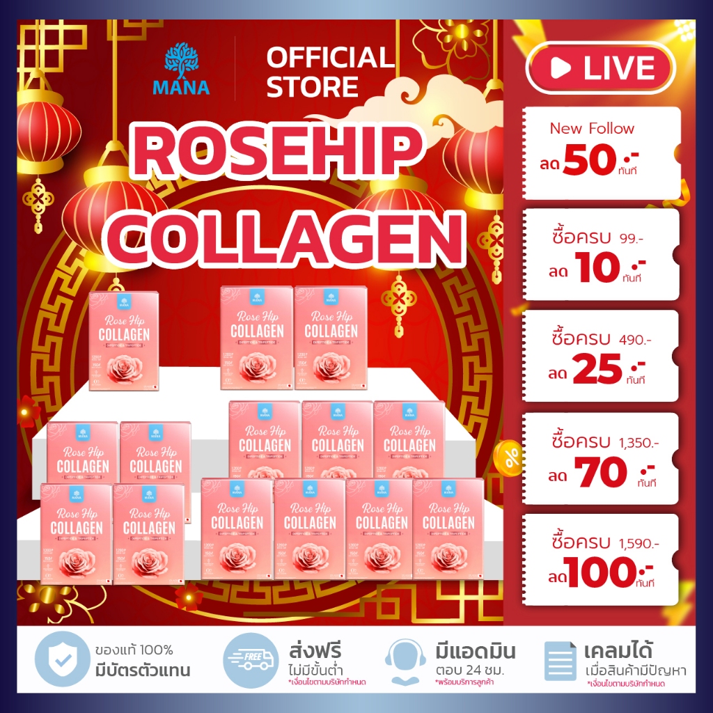 เปิดไฟให้ผิว ไม่กลัวแดด!! โปร7แถม3 (10กล่อง) MANA ROSE HIP COLLAGEN ผิว ...