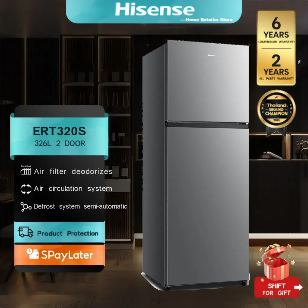 Hisense ERT320S 11.5Q ตู้เย็น 2 ประตู 326L ลิตร พร้อมแผ่นเหล็กสีเทาพรี ...