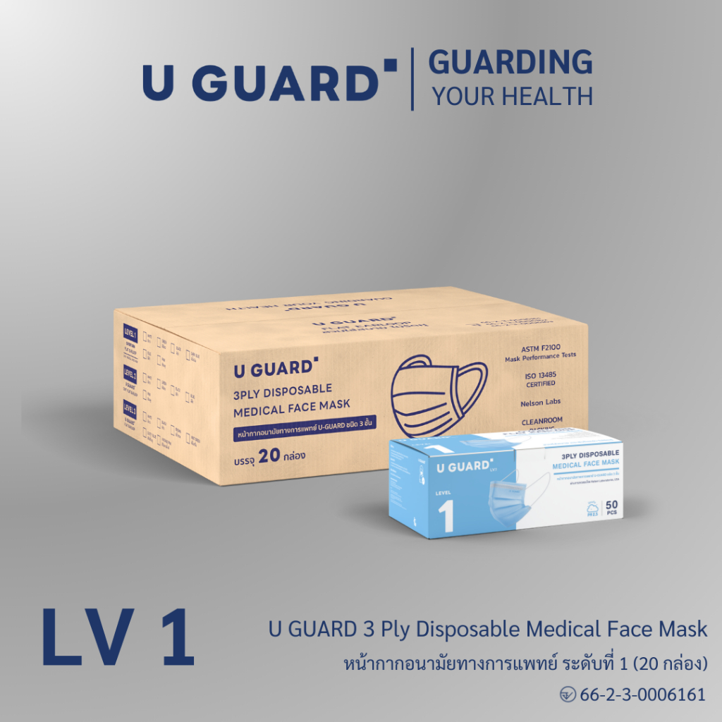 ( ยกลัง 20 กล่อง ) U GUARD MASK หน้ากากอนามัย LV.1 3 ชั้น (สีฟ้า ...