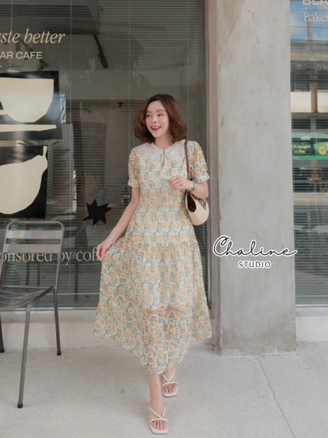 🌟 เดรสผ้าคอตตอนพิมพ์ลายดอกไม้น่ารัก มีลายปักในเนื้อผ้า (prip)🌟 | Shopee ...