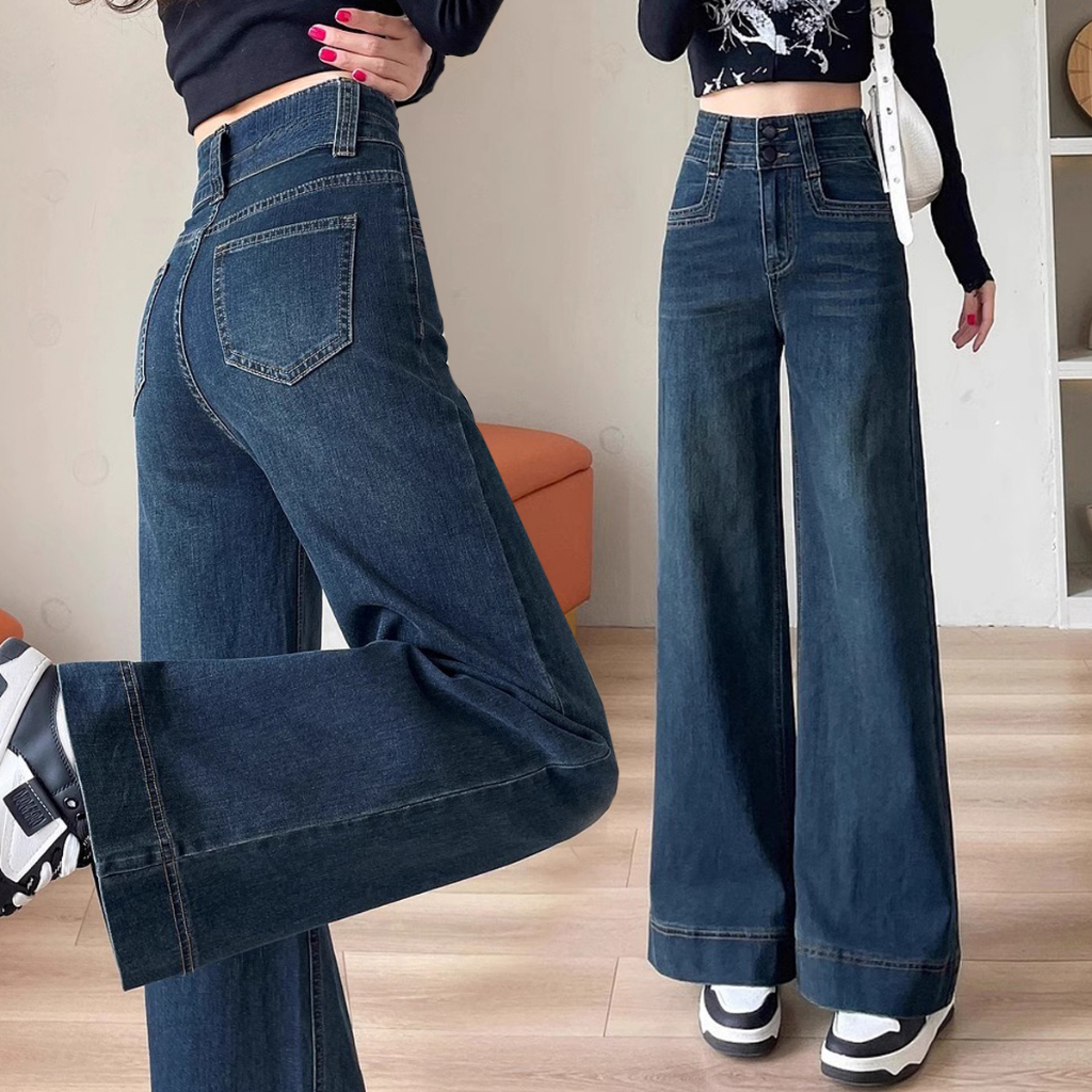 Plus size~jeans กางเกงยีนส์ เอวสูง ทรงหลวม ยีนส์ กางเกงยีน ผู้หญิง แนว ...