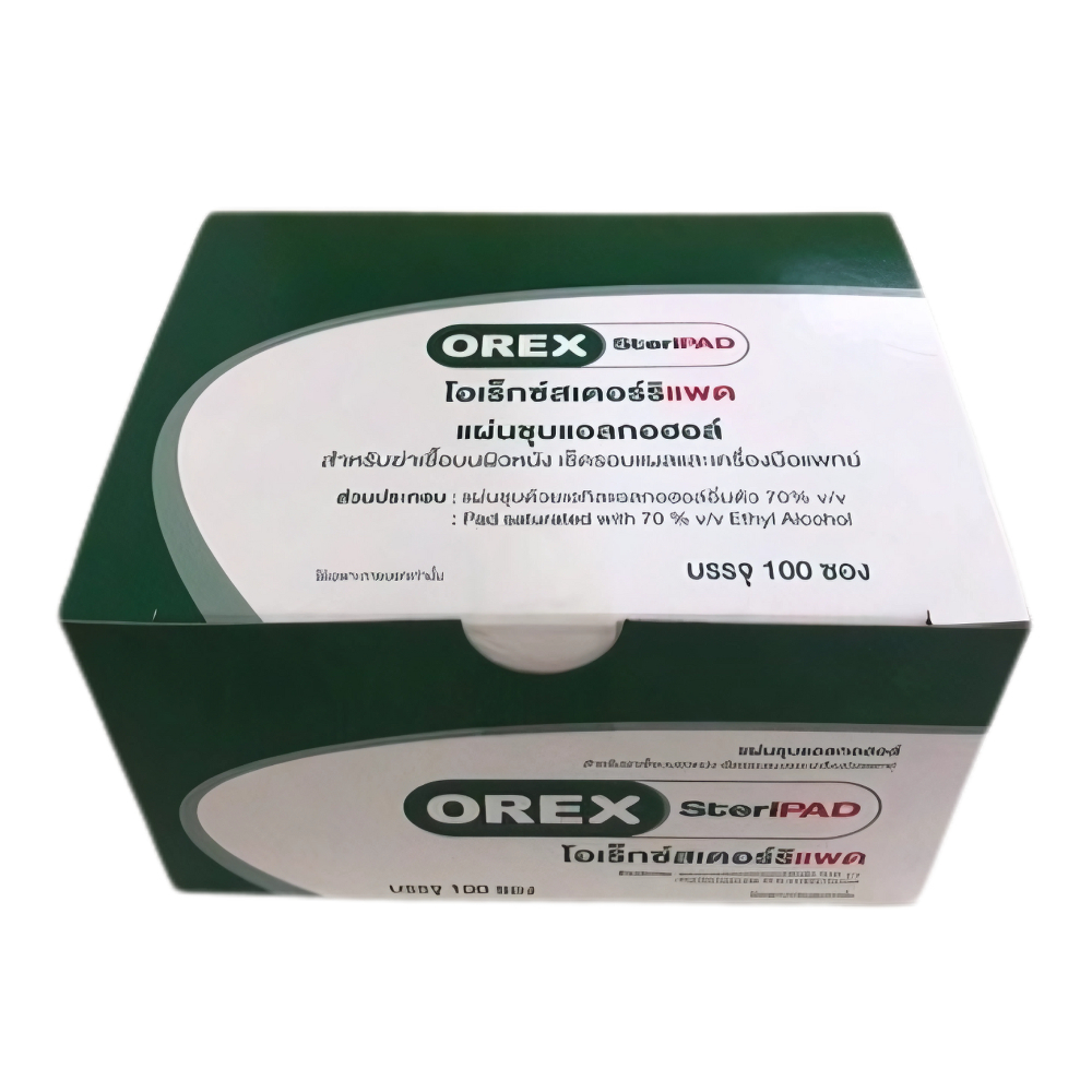Orex Steripad แผ่นชุบแอลกอฮอล์ 70% (100ชิ้น/กล่อง) โอเร็กซ์สเตอร์ริแพด ...