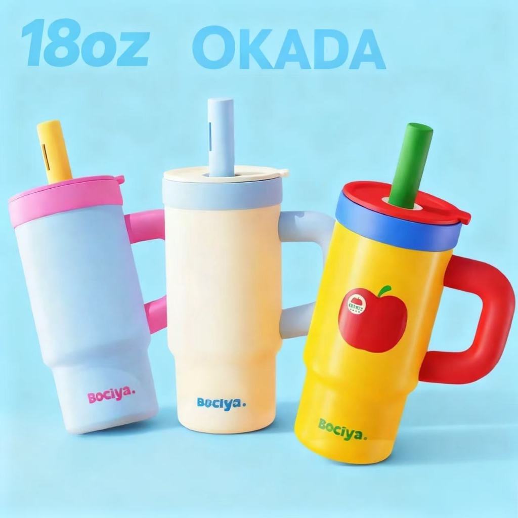 OKADA (18oz）กระบอกเก็บอุณหภูมิ 2 ชั้น 6 ชั้นฉนวน พร้อมที่วางถ้วยกาแฟ ...