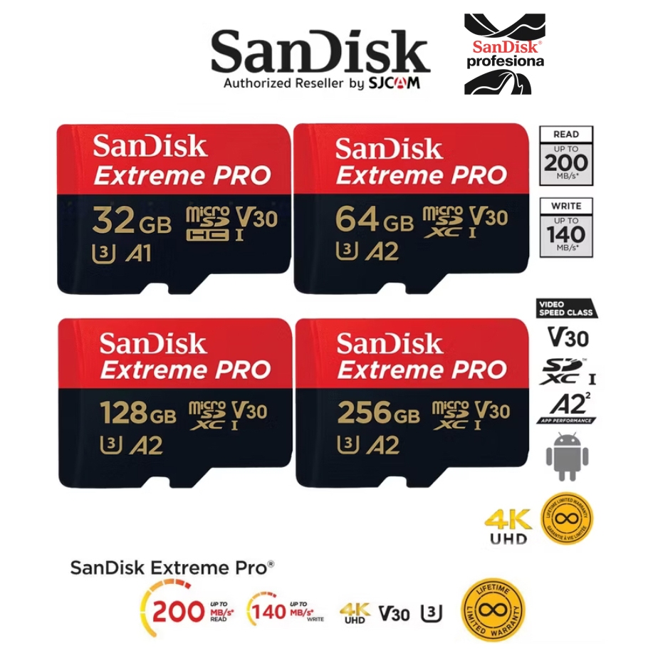 SanDisk Extreme Pro Micro SD Card 5K SDXC 16GB 32GB 64GB 128GB 256GB ...