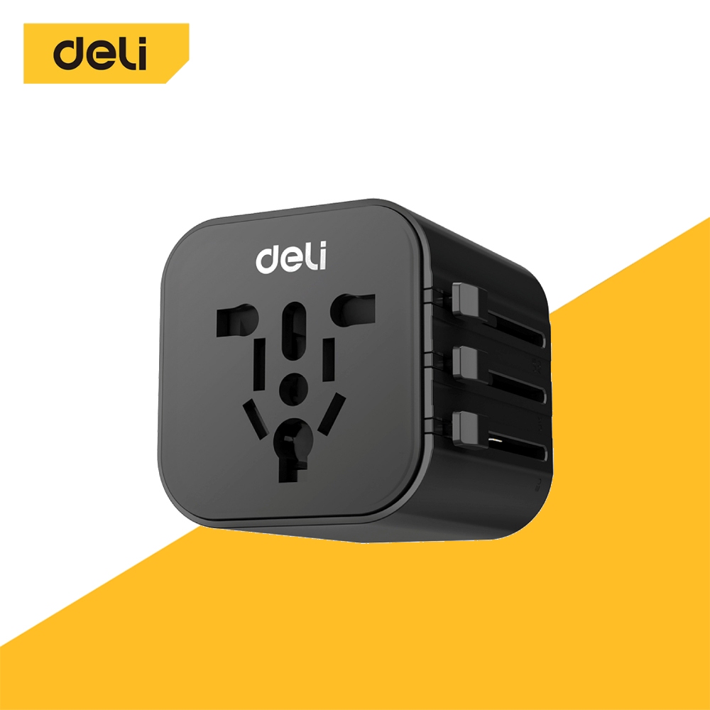 Deli หัวแปลงปลั๊กต่างประเทศ USB A+C ชาร์จเร็ว 75w อแดปเตอร์แปลงไฟ ปลั๊ก ...