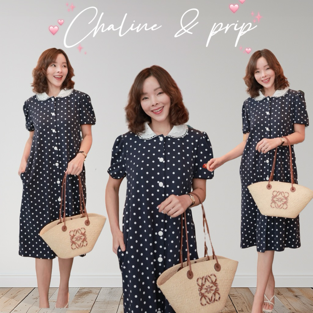Chaline & prip • เดรสผ้าคอตตอนยืดอย่างดี ลาย polkadot น่ารัก | Shopee ...
