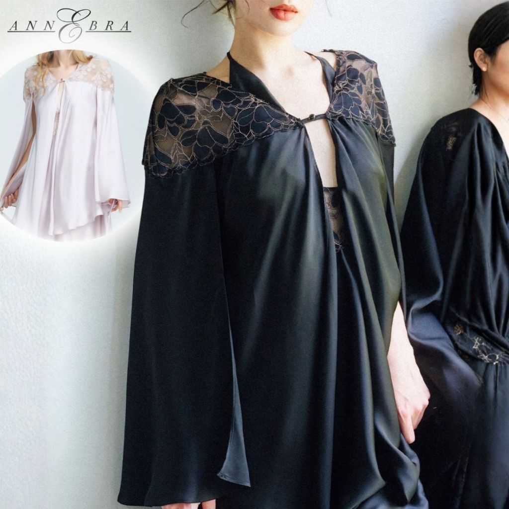 Annebra เสื้อคลุม แขนยาว ผ้าซาตินแต่งผ้าลูกไม้ซีทรู มีสายรัดคาดผูกเอว ...