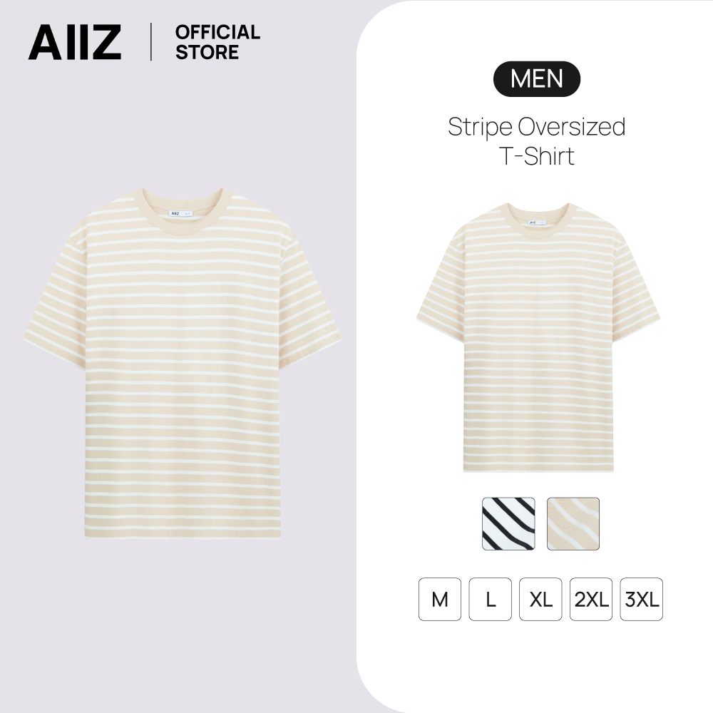 AIIZ (เอ ทู แซด) - AIIZ เสื้อยืดคอกลมแขนสั้นผู้ชายทรงหลวมลายทาง สไตล์ ...
