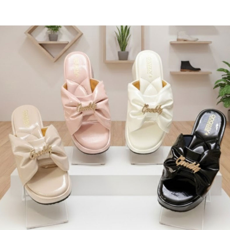 รองเท้าส้นตึกพื้นนุ่ม โซฟาเพื่อสุขภาพ สูง 2 นิ้วหนังแก้วสวมโบว์Gooddy ...