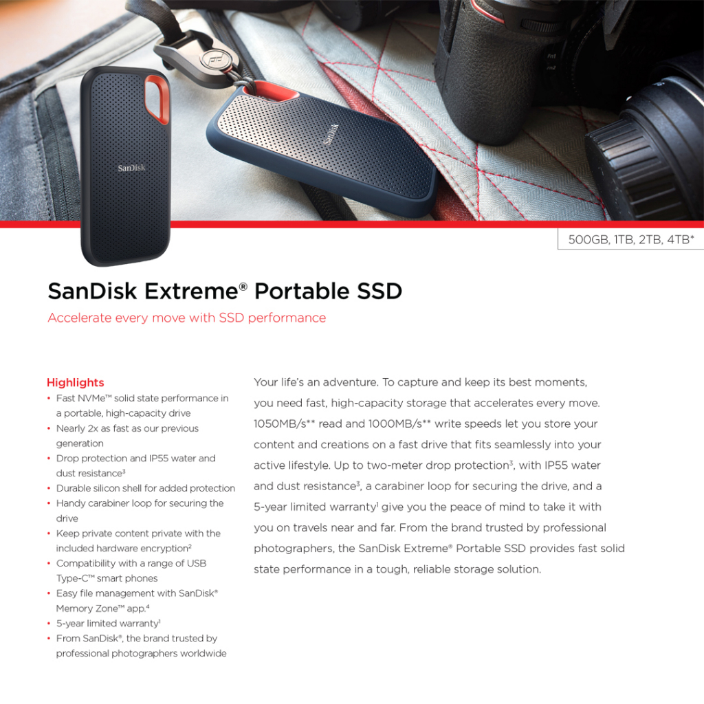 SanDisk Extreme Portable SSD V2 500GB 1TB 2TB อ่านสูงสุด 1,050 MB/s ...