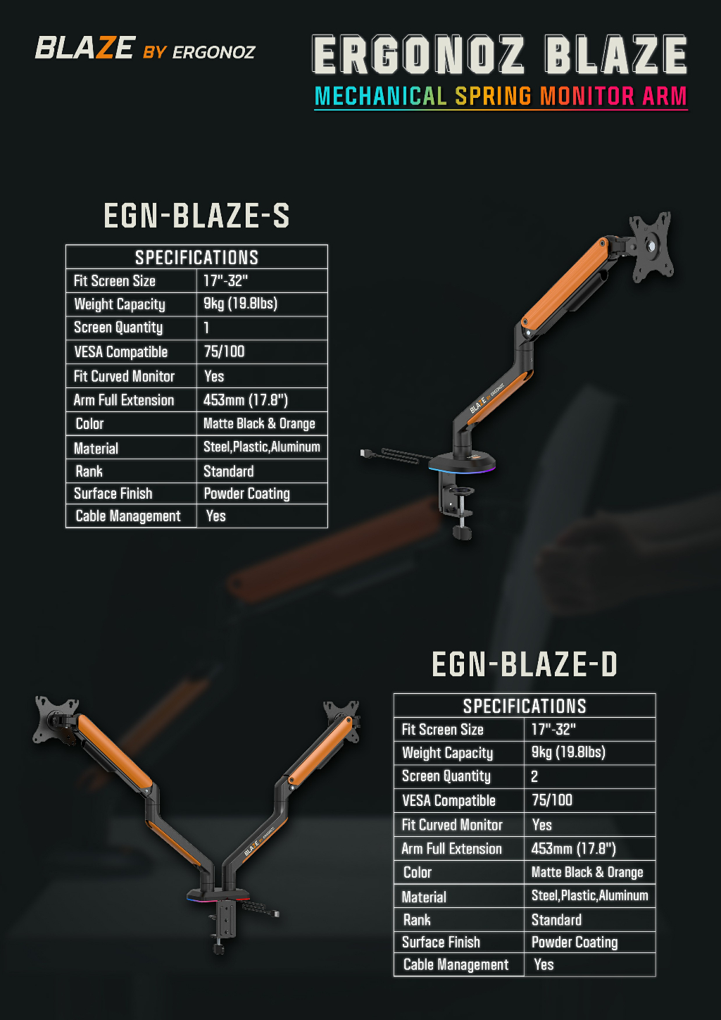 ERGONOZ แขนจับจอ ขาตั้งจอคอมพิวเตอร์ Monitor Arm รุ่น EGN-BLAZE-D ...