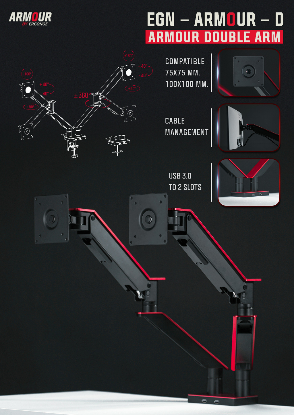ERGONOZ ของแท้ 100% แขนจับจอ ขาตั้งจอคอมพิวเตอร์ Monitor Arm EGN-ARMOUR ...