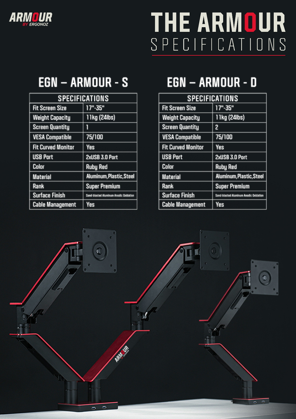 ERGONOZ แขนจับจอ ขาตั้งจอคอมพิวเตอร์ Monitor Arm รุ่น ARMOUR สำหรับหน้า ...