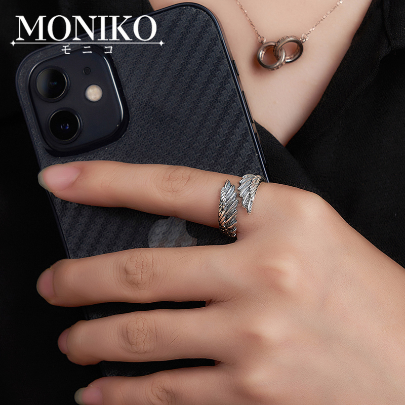 MONIKO แหวนสเตนเลส สไตล์พังก์ ปรับได้ เครื่องประดับแฟชั่น แหวนขนนก ...