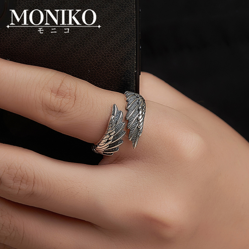 MONIKO แหวนสเตนเลส สไตล์พังก์ ปรับได้ เครื่องประดับแฟชั่น แหวนขนนก ...