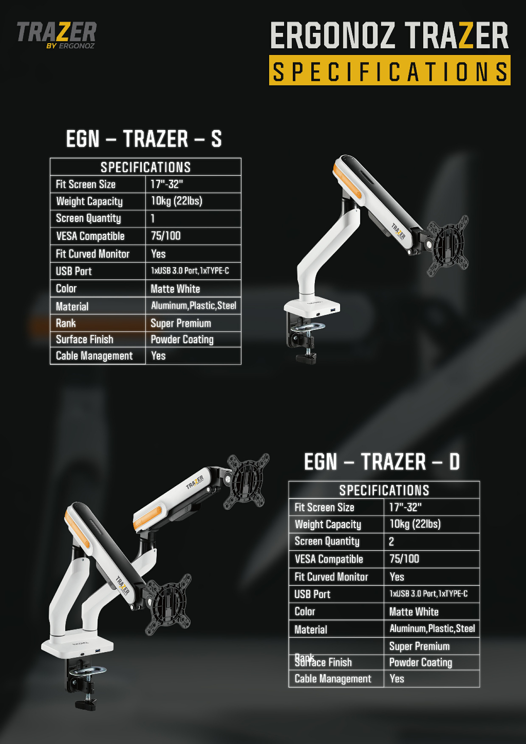 ERGONOZ ของแท้ 100% แขนจับจอ ขาตั้งจอคอมพิวเตอร์ Monitor Arm EGN-TRAZER ...