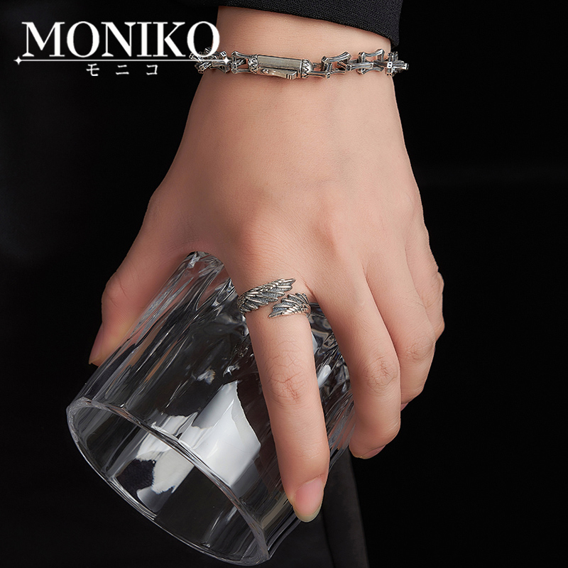 MONIKO แหวนสเตนเลส สไตล์พังก์ ปรับได้ เครื่องประดับแฟชั่น แหวนขนนก ...