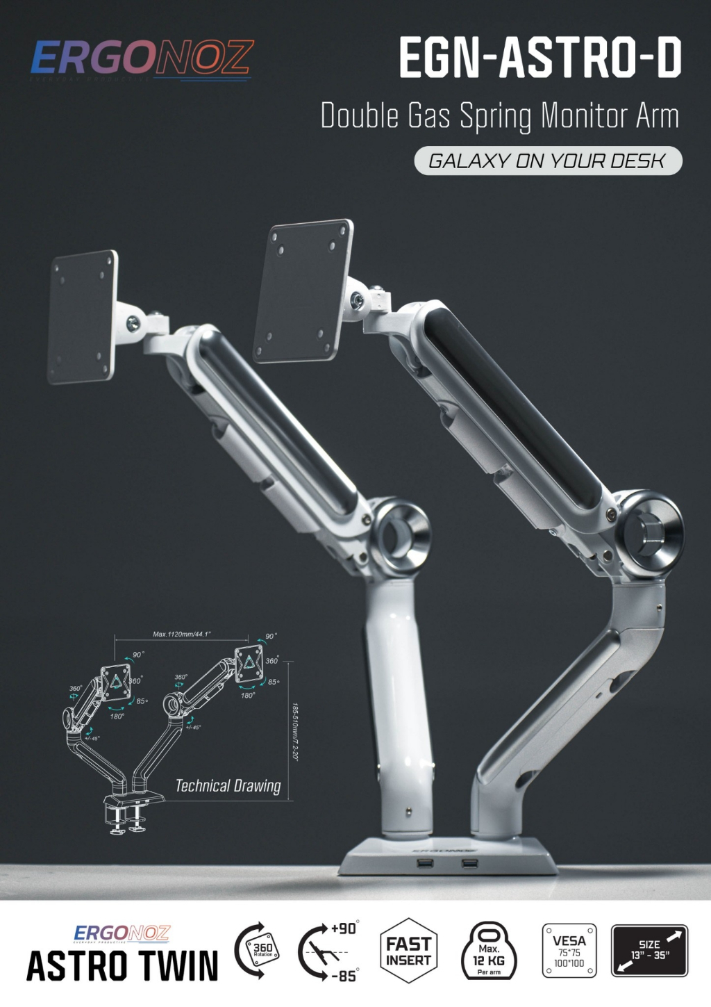 ERGONOZ แขนจับจอ ขาตั้งจอคอมพิวเตอร์ Monitor Arm รุ่น ASTRO สำหรับหน้า ...