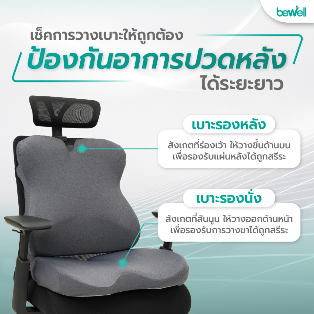 Bewell ERGOCUSHION PLUS เซ็ตเบาะรองหลังและเบาะรองนั่งเพื่อสุขภาพ ป้องกันออฟฟิศซินโดรม รับประกัน ...