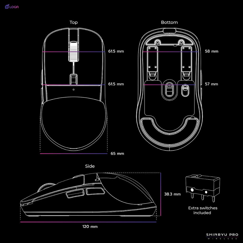 LOGA SHINRYU PRO wireless : Wireless Gaming mouse (Hot swappable switch ...
